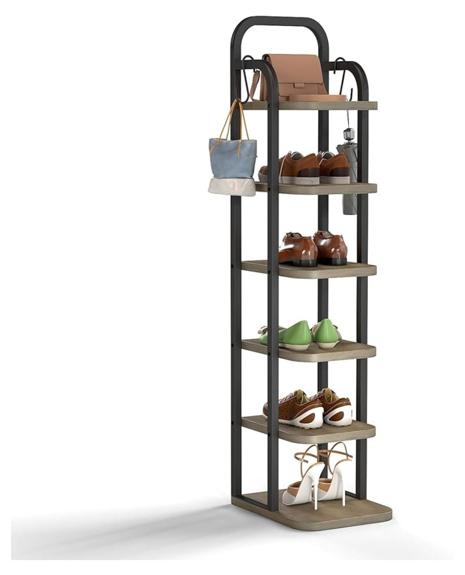 6 Tiers Vertical Shoe Rack, Narrow Shoe Tower Adjustable Shelves Wooden ...