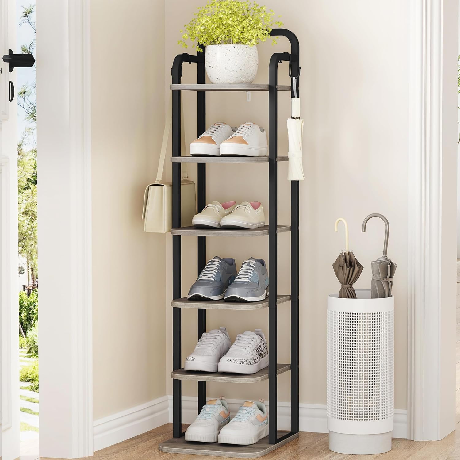 6 Tiers Vertical Shoe Rack, Narrow Shoe Tower, Tall Shoes Shelf with 2 ...