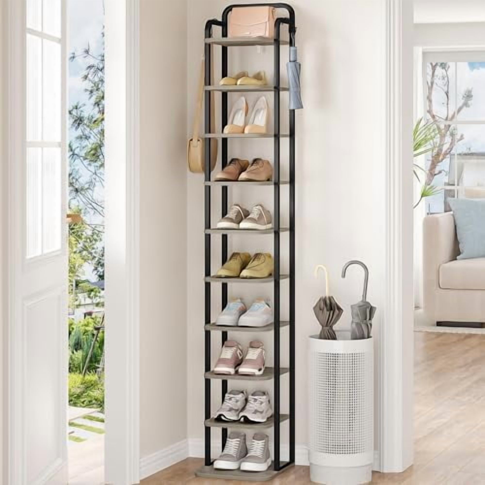 6 Tiers Vertical Shoe Rack, Narrow Shoe Tower, Tall Shoes Shelf with 2 ...