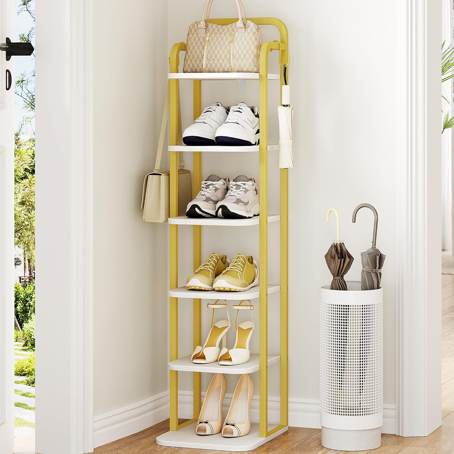 6 Tiers Vertical Shoe Rack, Narrow Shoe Tower, Tall Shoes Shelf with 2 ...