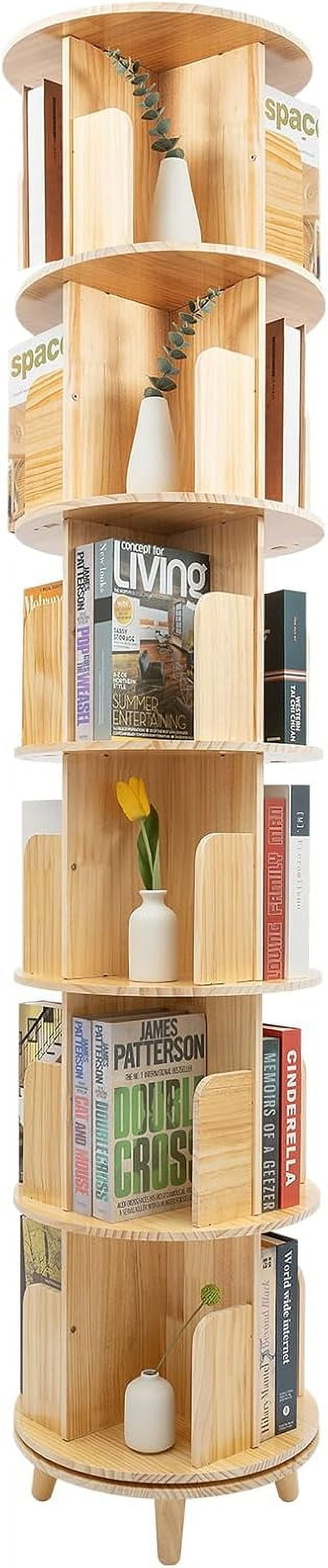 6 Tiers Wood Narrow Bookshelf, 360 Rotating Book Shelf Display Bookcase ...