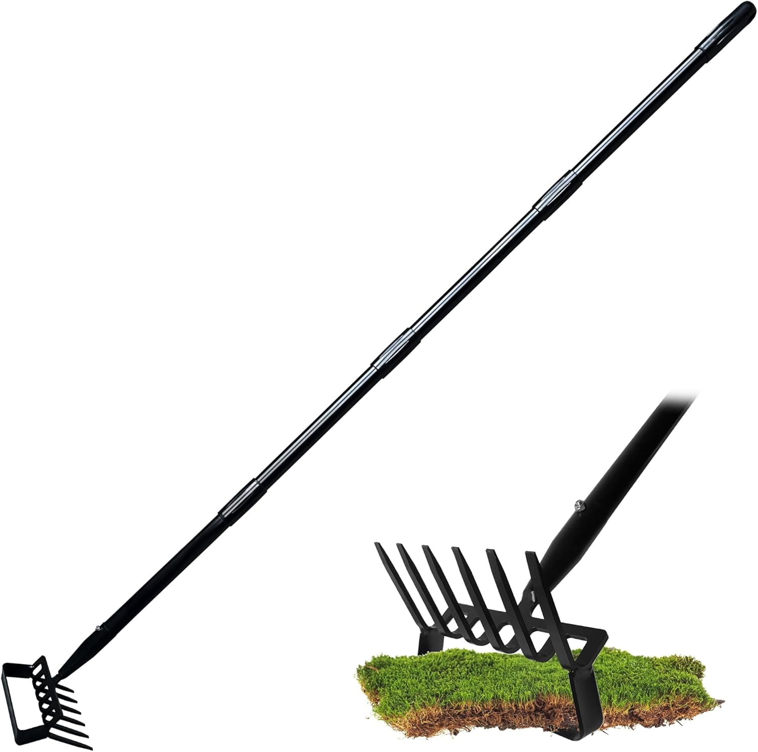 6-Tines Rake and Stirrup Hoe - Adjustable Long Handle Scuffle Loop Hula ...