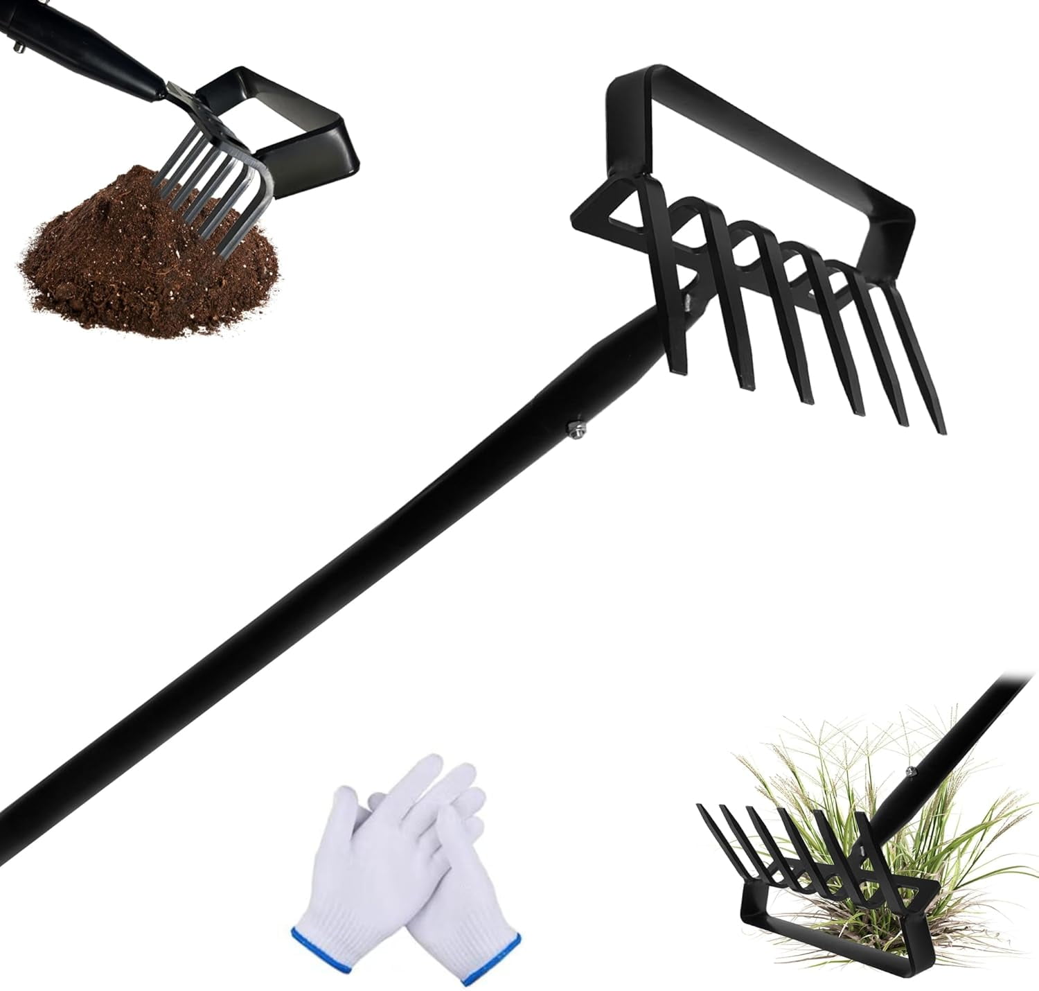 6-Tines Rake and Stirrup Hoe, Metal Garden Hula Hoes Tiller Rake Tool ...