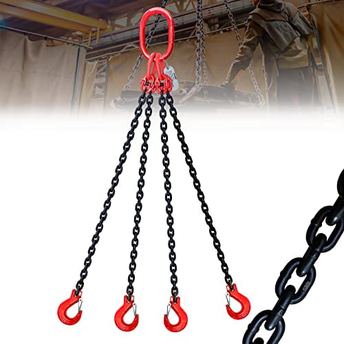 6 Ton 4 Leg Chain Sling 5/16” 5 Ft, G80 Alloy Steel 4 Way Chain Slings ...