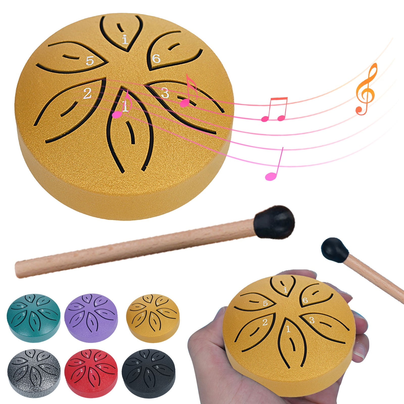 6-Tone Steel Tongue Drum, Portable Small Percussion Instrument, Compact ...