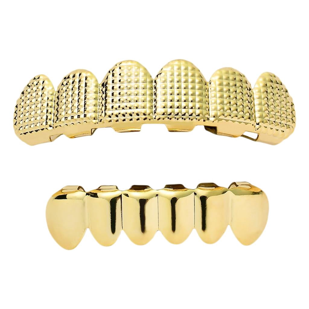 6 Top 6 Bottom Grill Fake Mouth Caps Body Jewelry Costume Golden ...