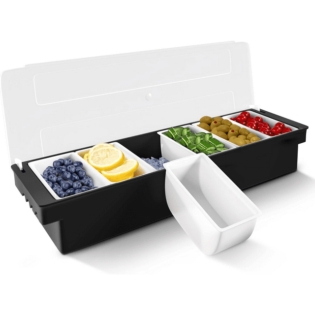 6 Tray Condiment Server with Lid,Server with Lid, Ice Cooled Condiment ...
