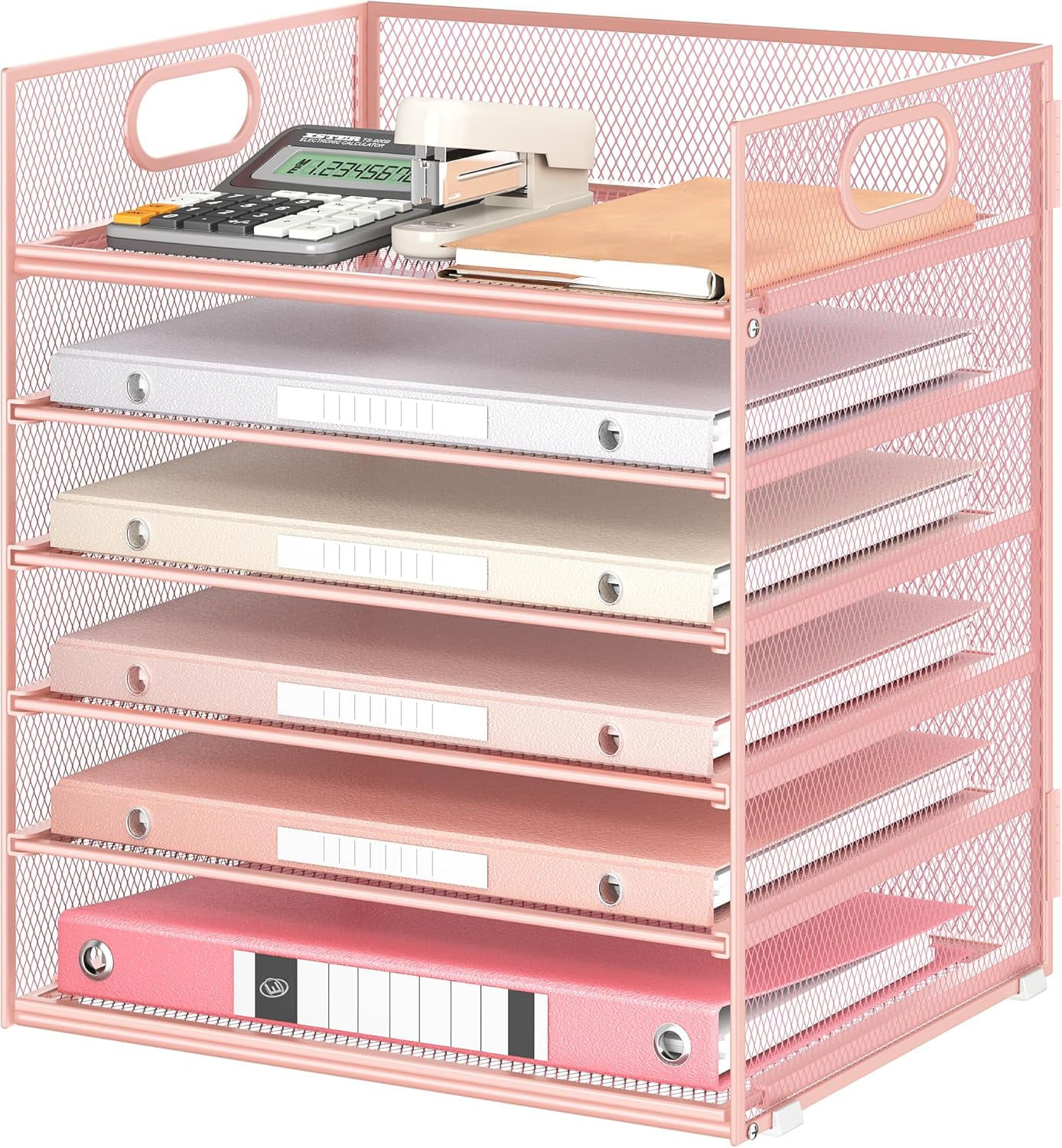6 Tray Paper Organizer Letter Tray with Handle - Mesh Desk File ...