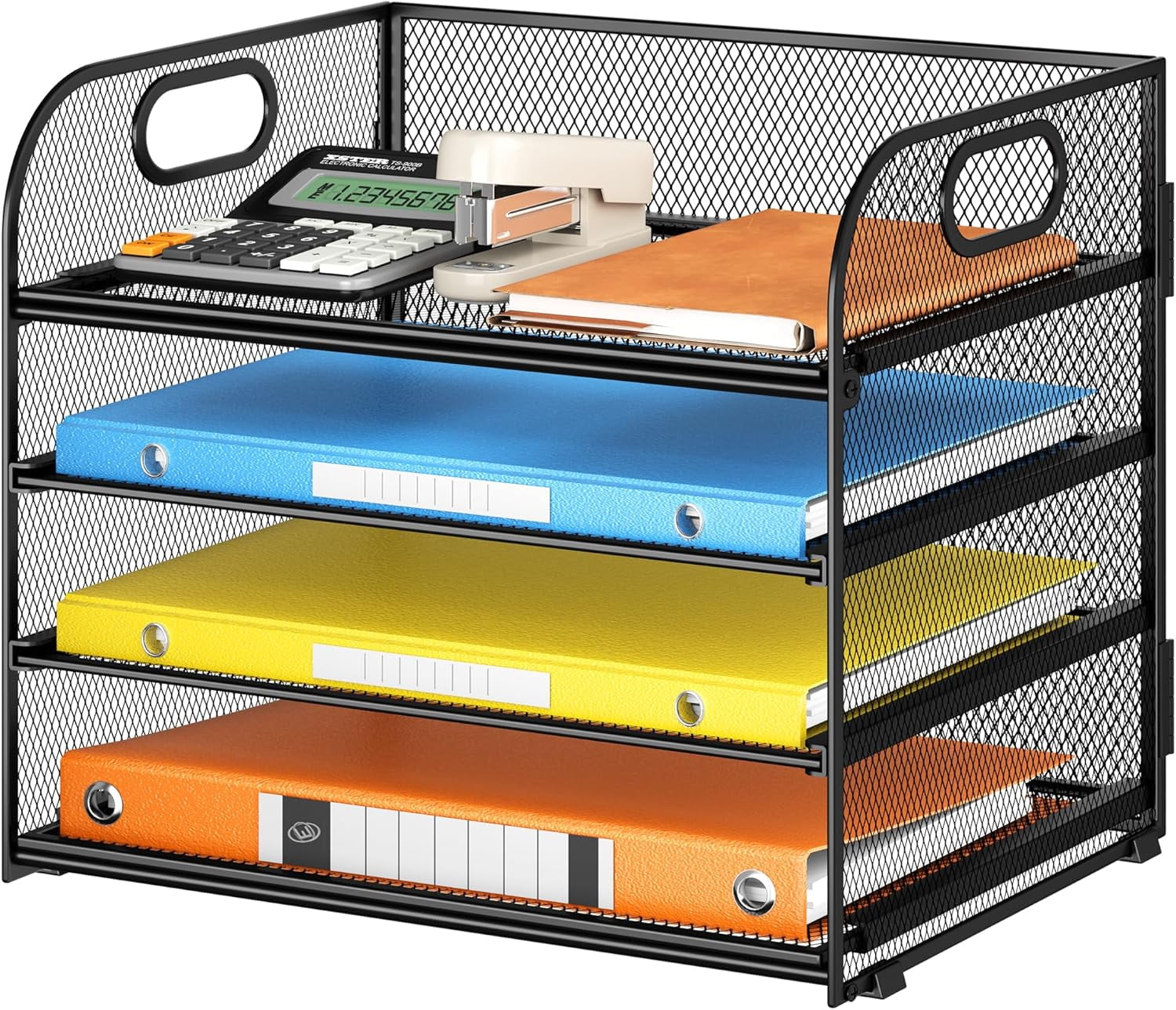 6 Tray Paper Organizer Letter Tray with Handle - Mesh Desk File Folder ...