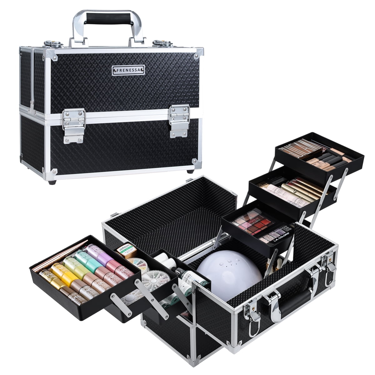 Professional Portable Extra-Large Makeup Organizer Case, 6-Tray Black ...