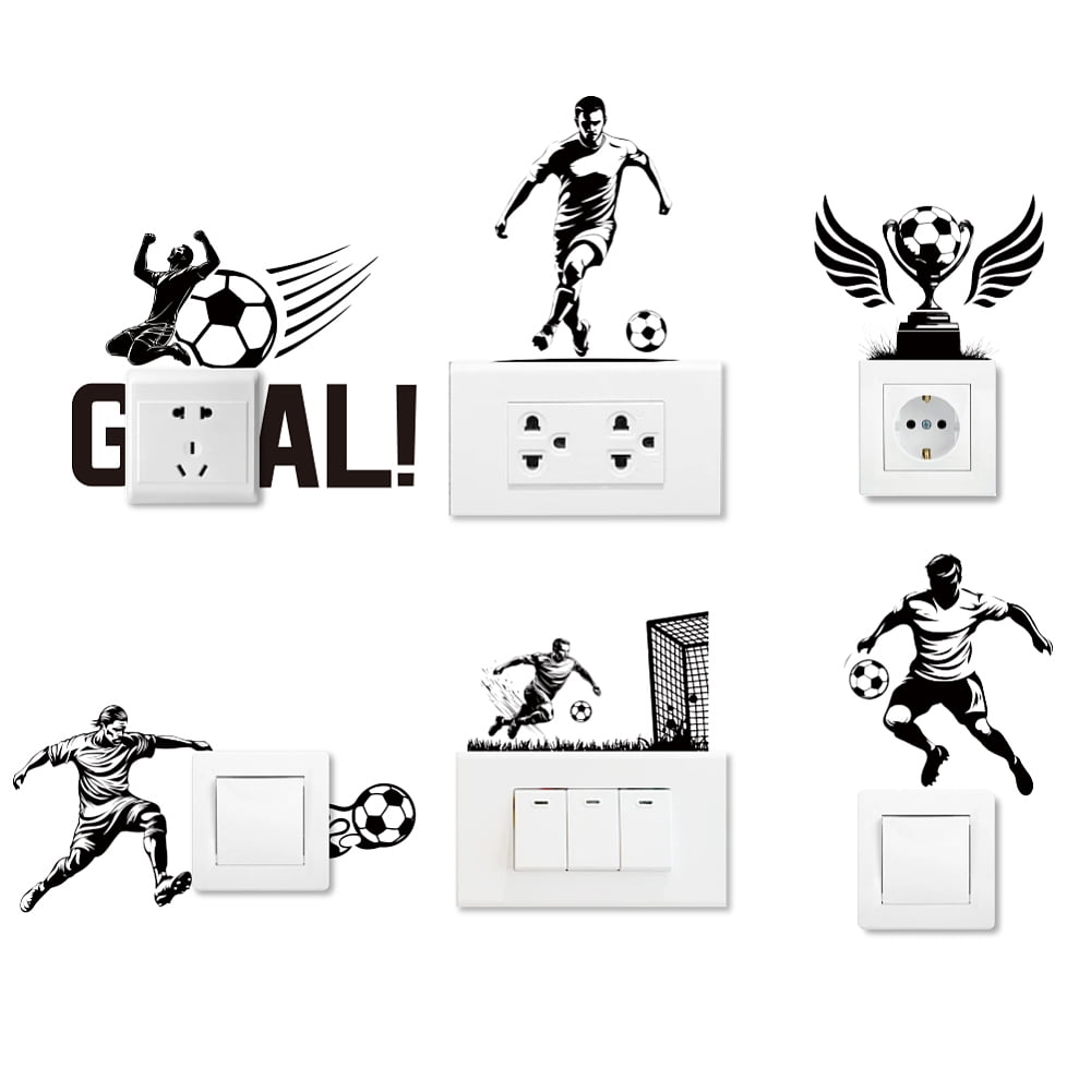 6 Types Football Silhouette Light Switch Stickers Black Soccer Player ...