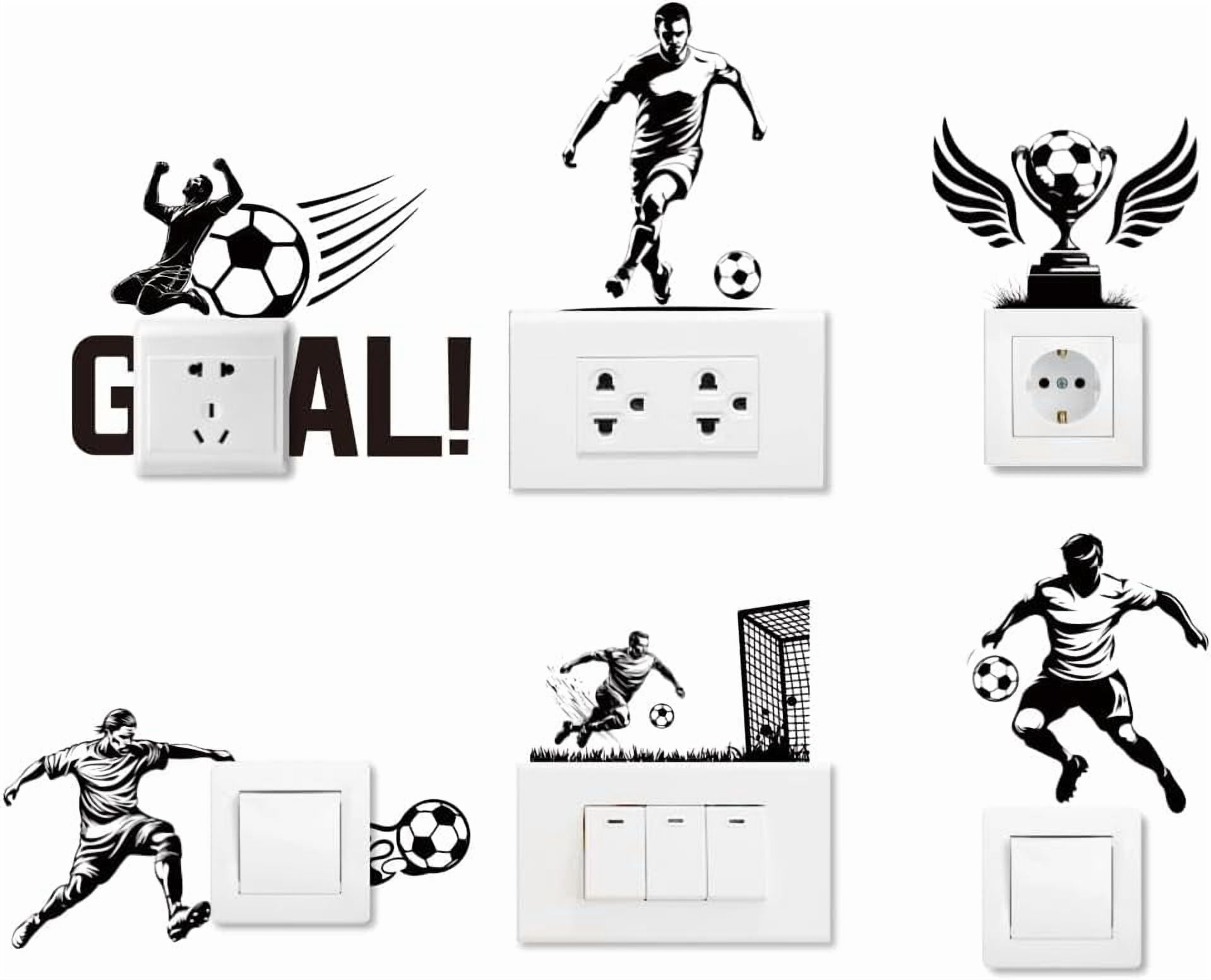 6 Types Football Silhouette Light Switch Stickers Black Soccer Player ...