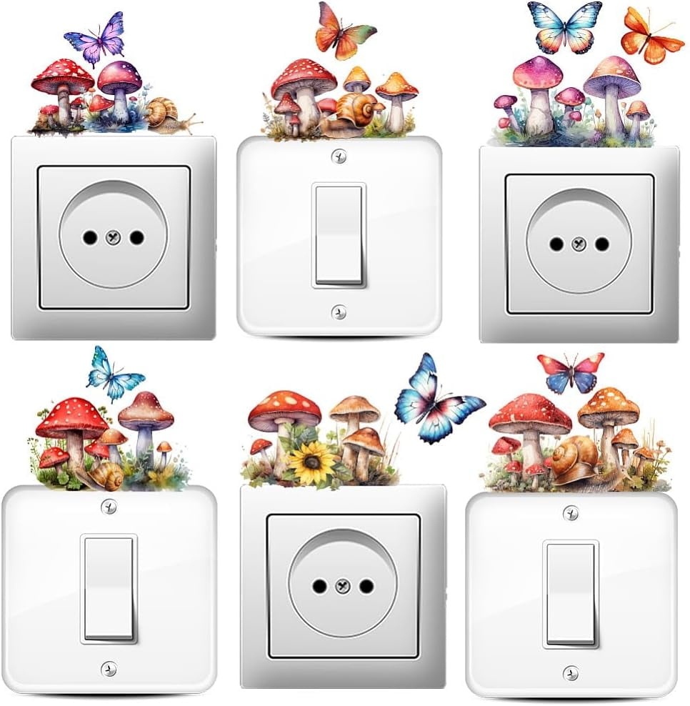 6 Types Mushroom Light Switch Stickers Colorful Mushroom Ceiling Wall ...