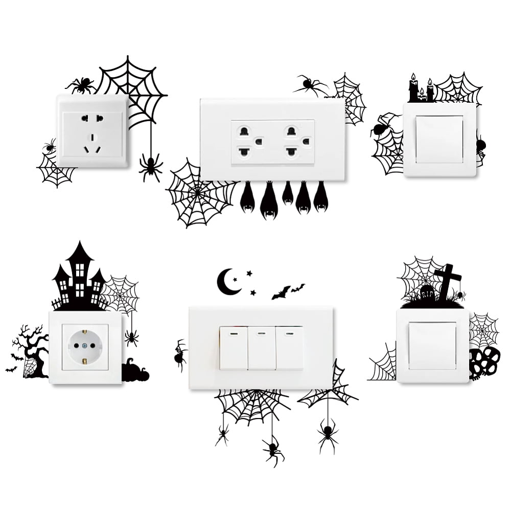 6 Types Theme Switch Stickers Spider Web Wall Sticker Castle Switch ...