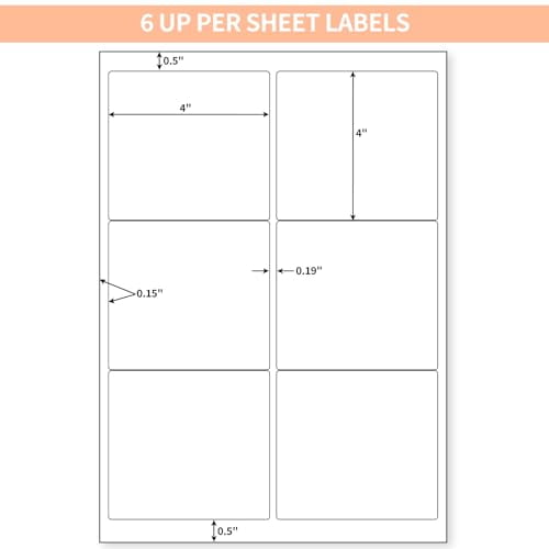 6 UP Labels, 4" x 3-1/3" Shipping Address Labels for Laser Inkjet ...