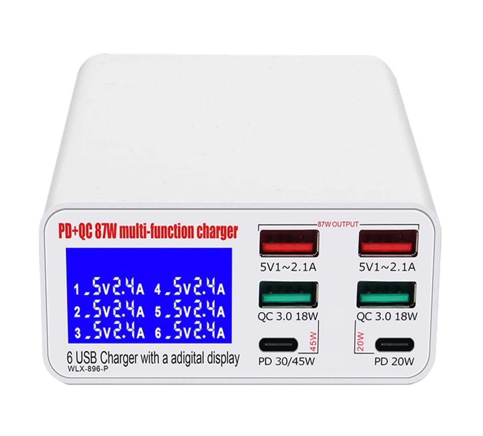 6 USB Ports Quick Char Charr LED Display Multi USB Charging Station ...