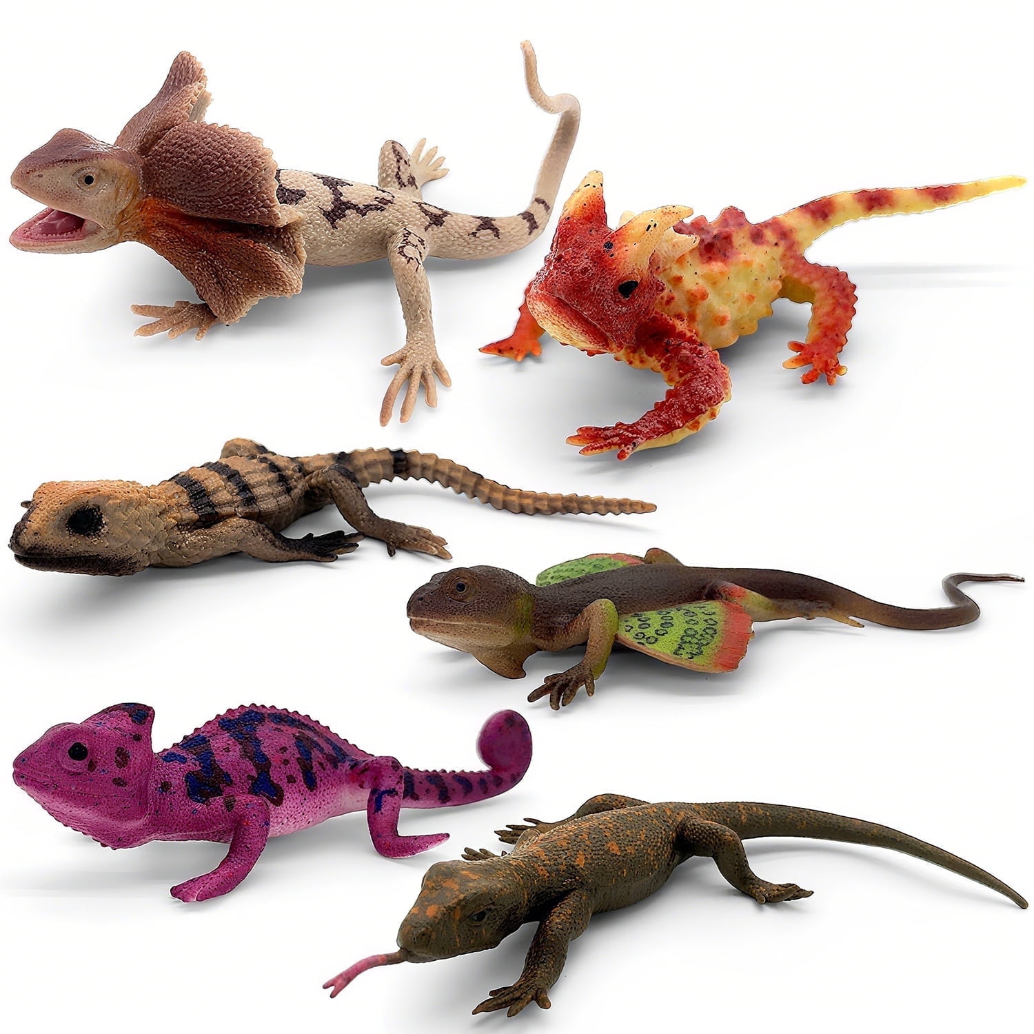 6 Unique Realistic Rubber Lizard Set Toys - Fake Stretchy Rubber ...