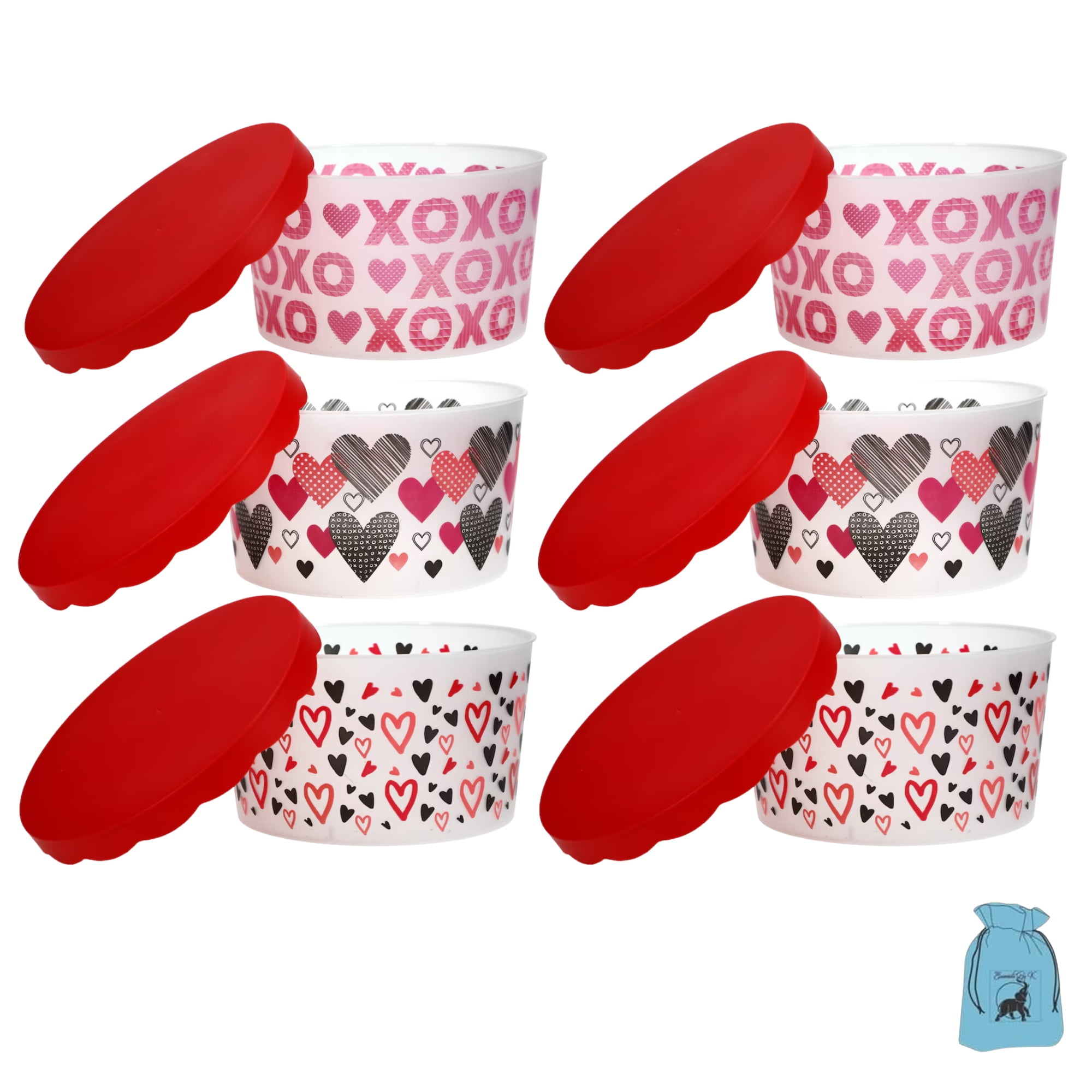 (6) Valentine's Day Printed Plastic Containers with Lids 8x4.5 In for ...