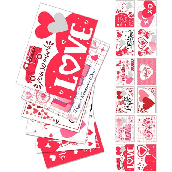 6 Valentines Scratching Cards Set With 8 Foils Heart Sticker Thick ...