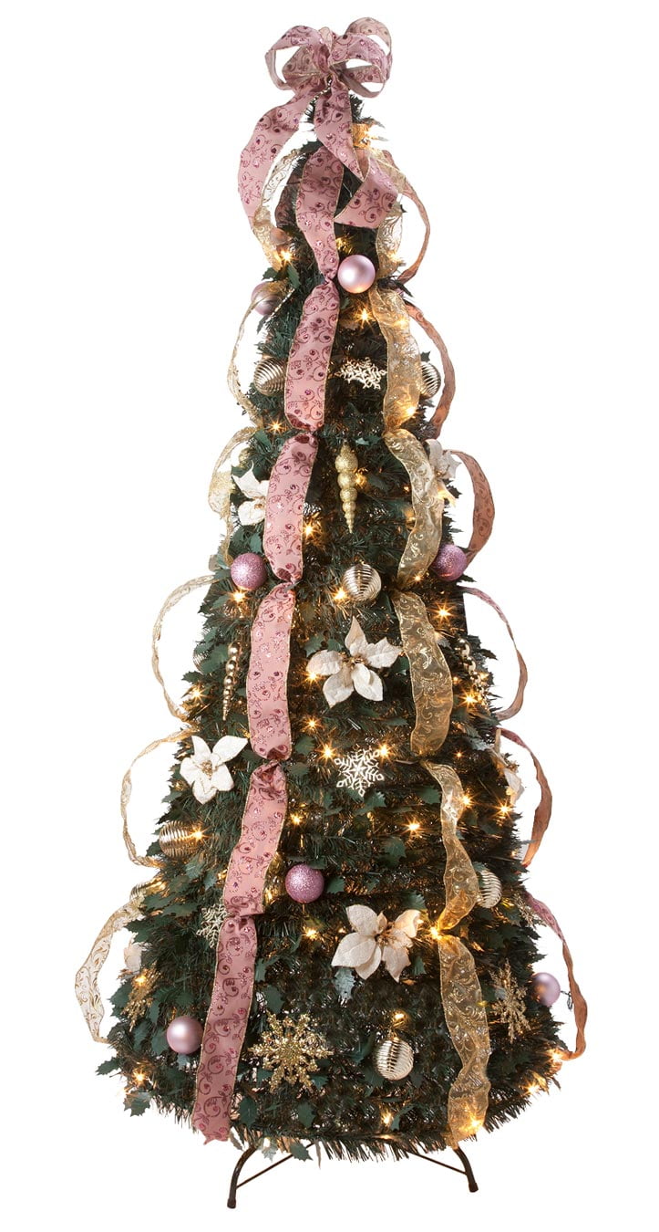 Holiday Peak 6’ Pull-Up Christmas Tree, Victorian Style, Pre-Lit, Fully ...