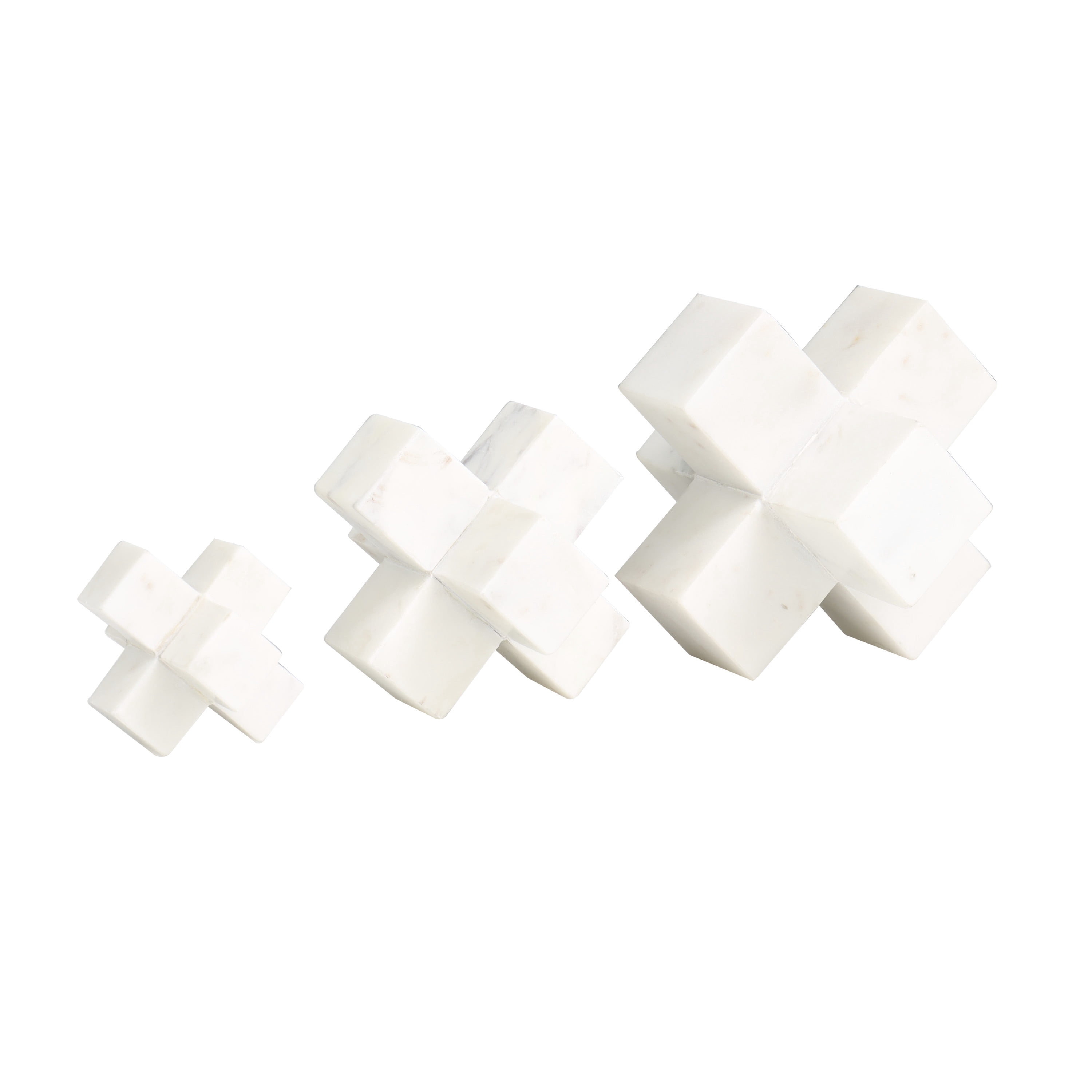 6"W, 5"W, 3"H White Marble Geometric Jack Sculpture, by DecMode (3 ...