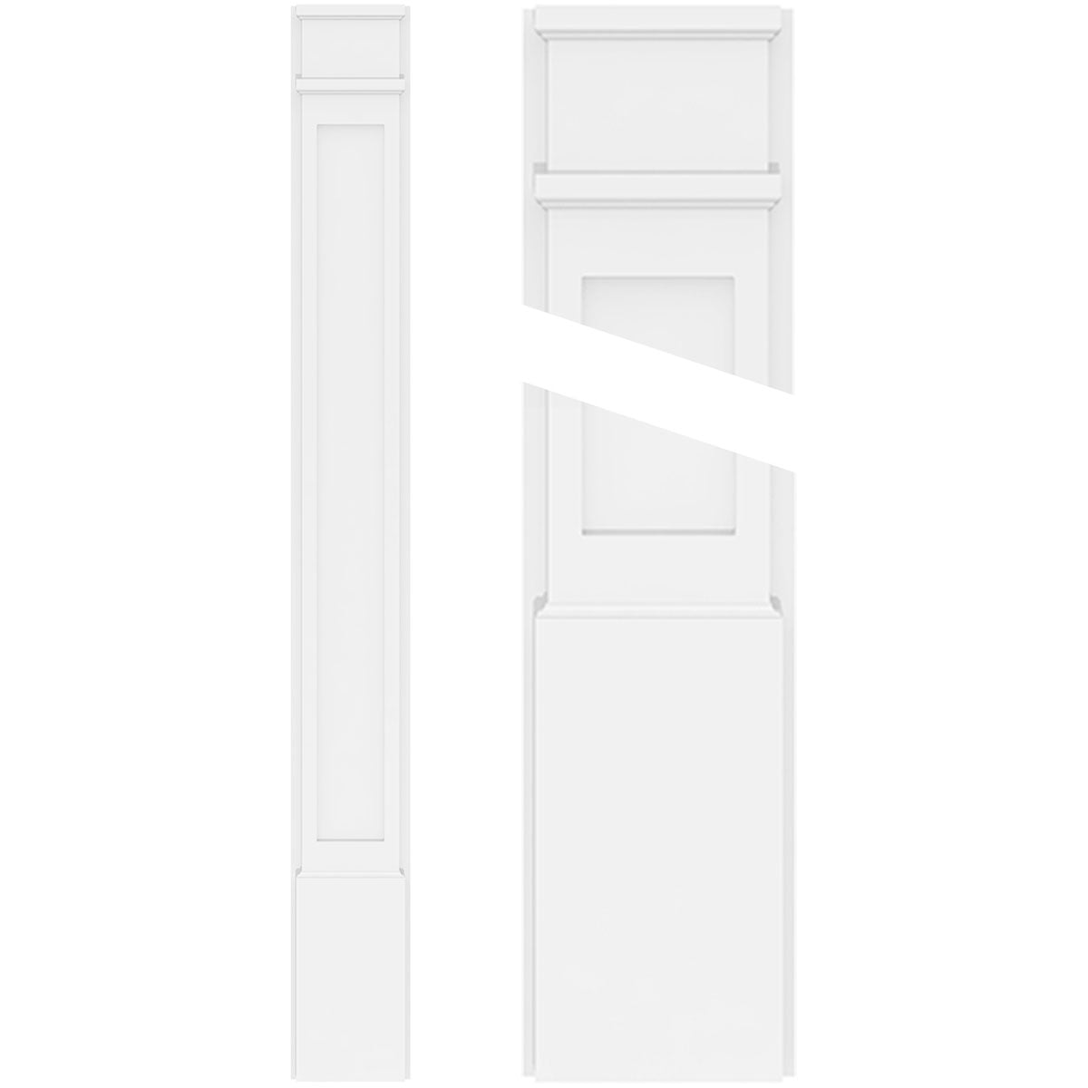 6"W x 90"H x 2"P Flat Panel PVC Pilaster w/Decorative Capital & Base ...