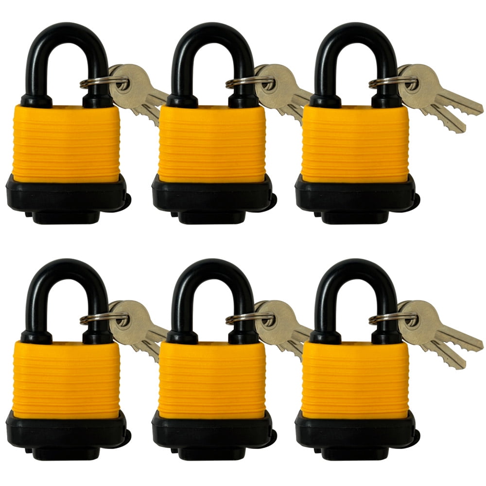 6 Waterproof Padlocks Keyed Outdoor Use Heavy Duty Laminated Steel 30mm ...
