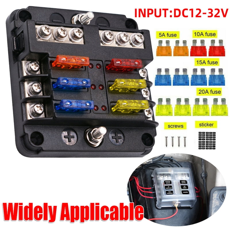 6 Way Blade Fuse Box & Bus Bar Car Kit With Cover Fuse Box Holder 12V ...