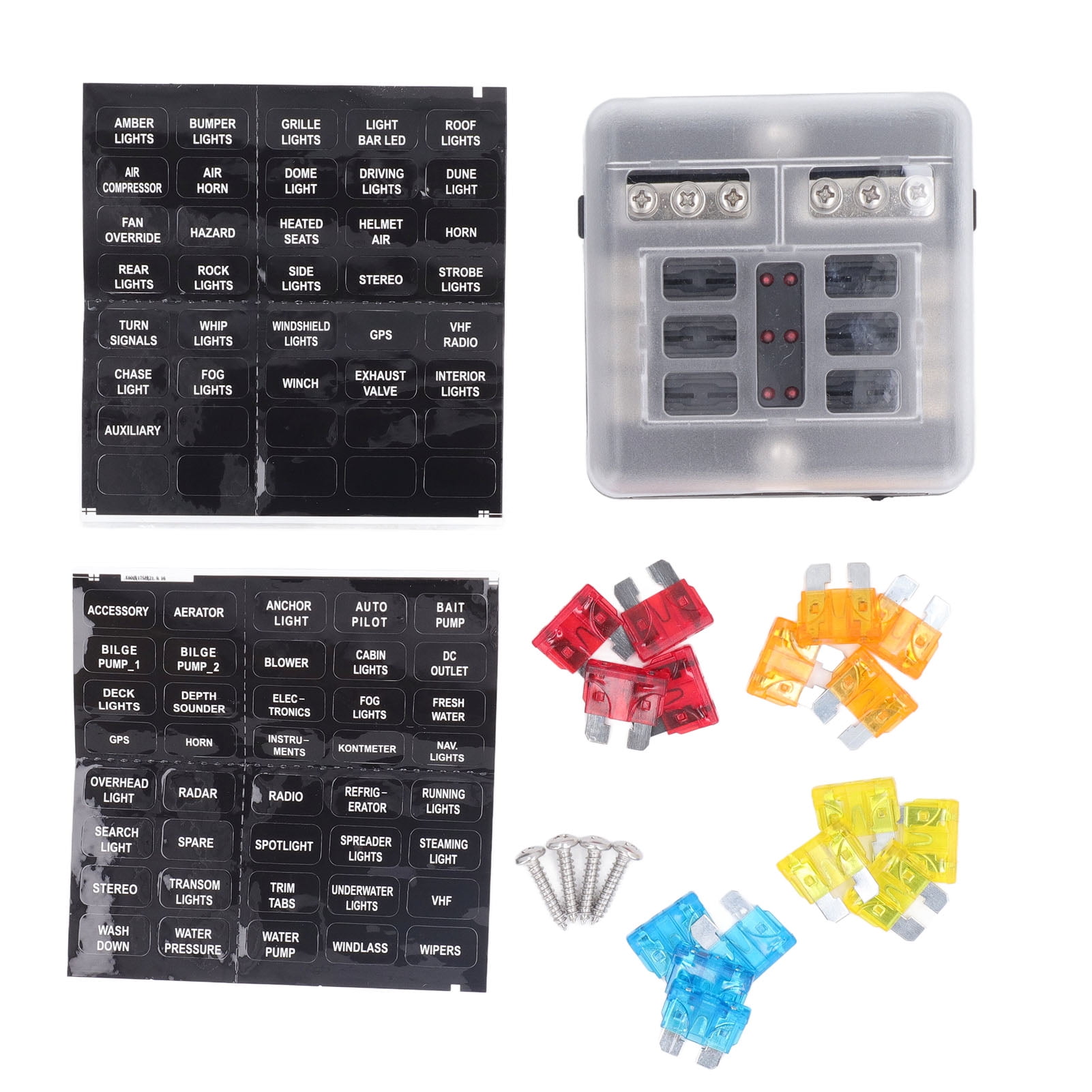 6 Way Fuse Block ATC ATO Blade Fuse Box Waterproof 12V?24V DC with LED Indicator for Automobile ...