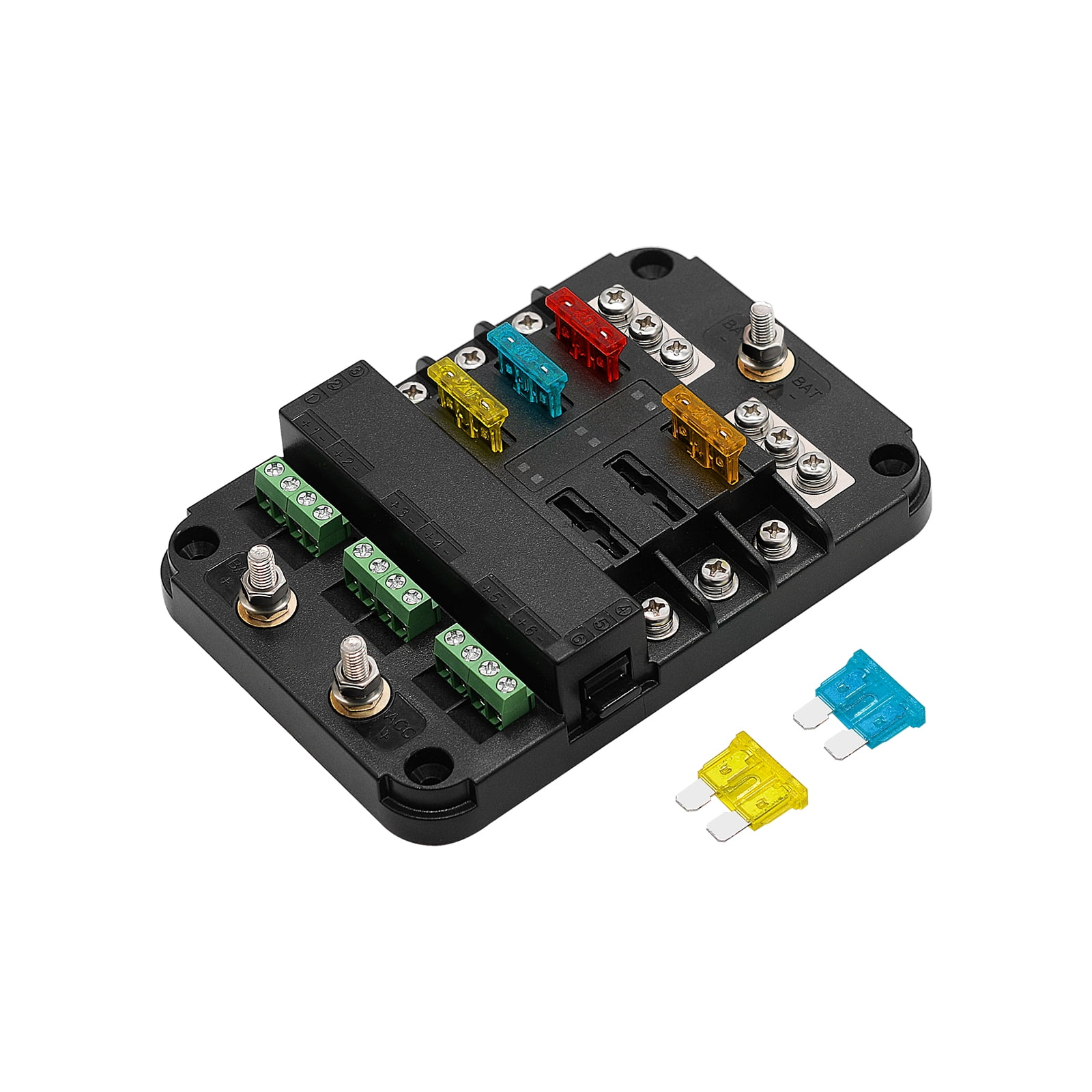 6 Way Fuse Block Blade Fuse 6 Circuit ATC/ATO Fuse Box Holder with LED ...