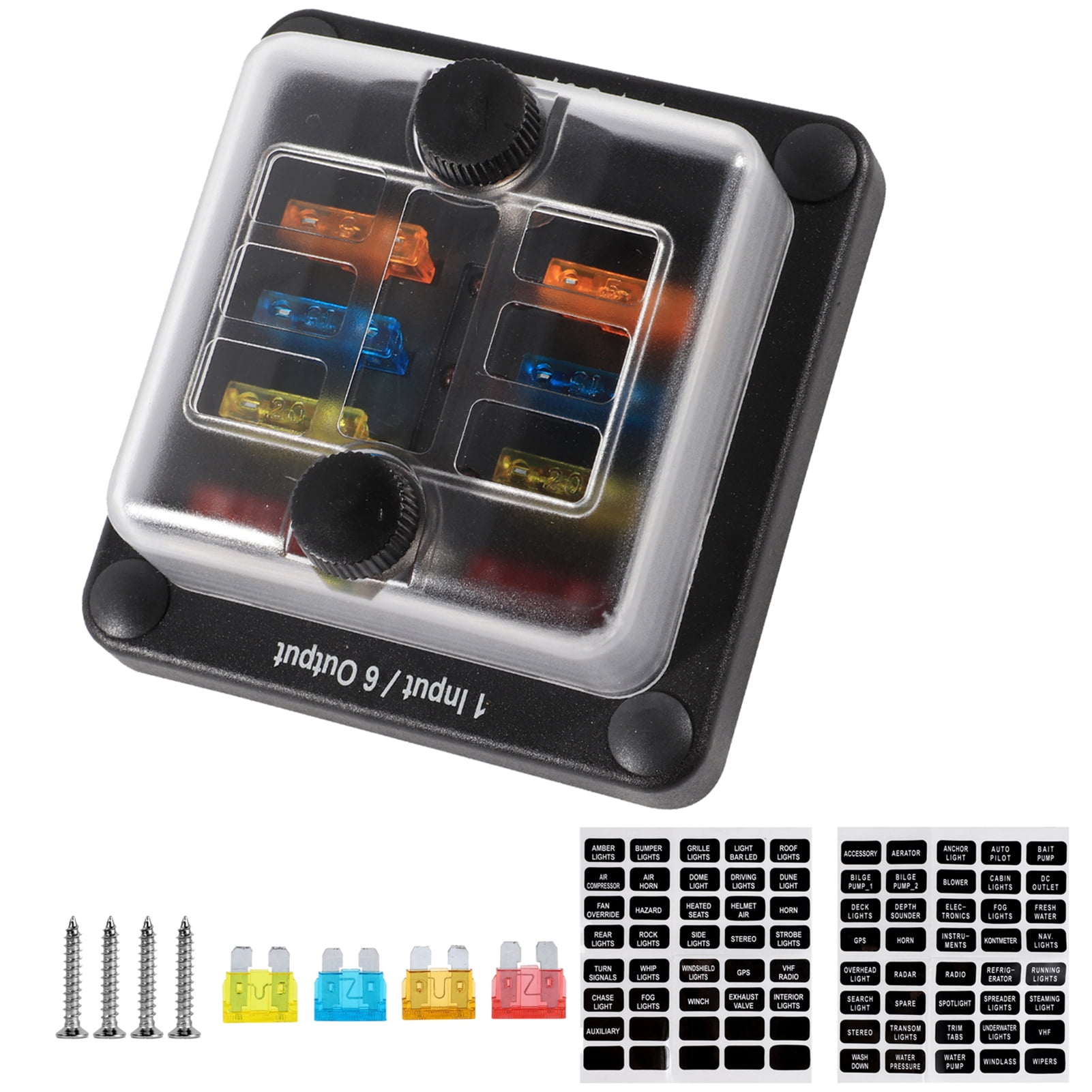 6 Way Fuse Block Box W/Negative Bus, Updated Automotive Blade Fuse ...