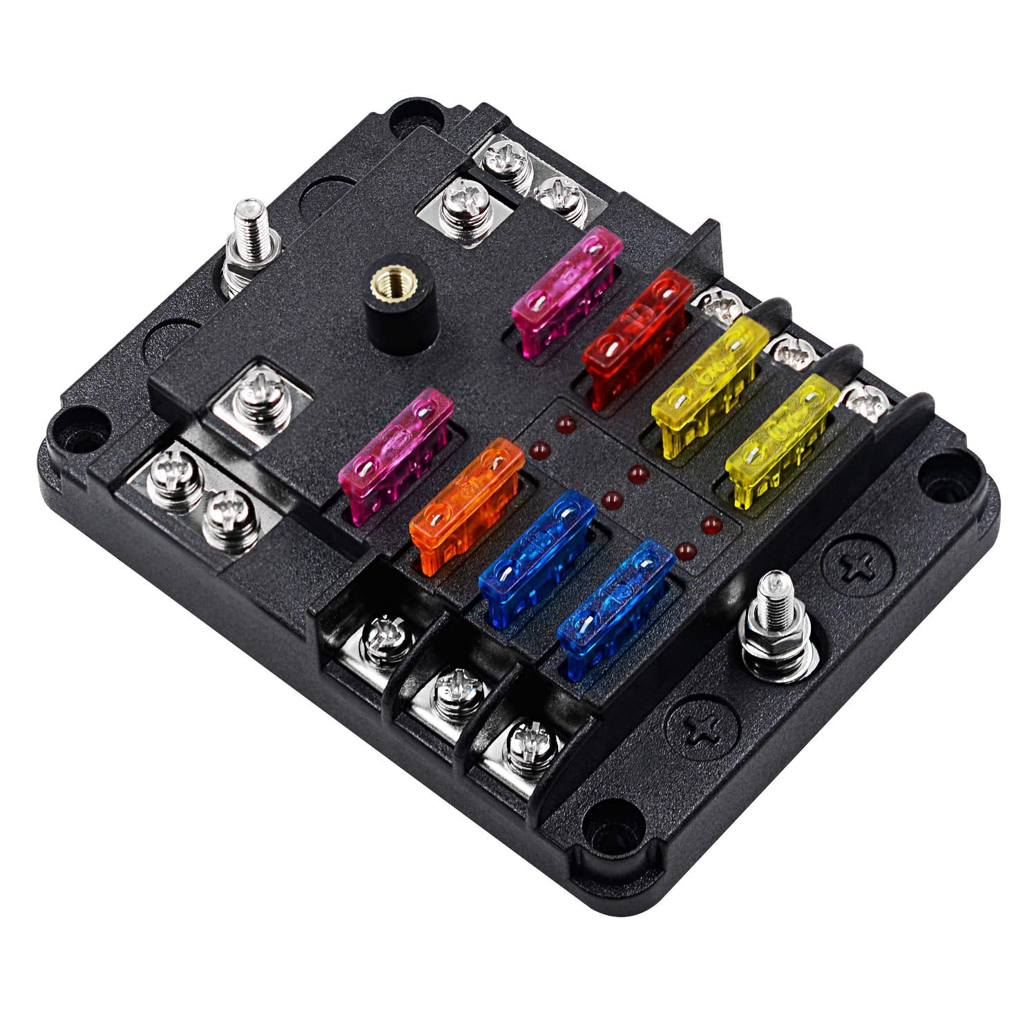 6 Way Fuse Block W/Negative Bus - ATC/ATO 6 Circuit Fuse Box with Ground, with Negative Bus ...