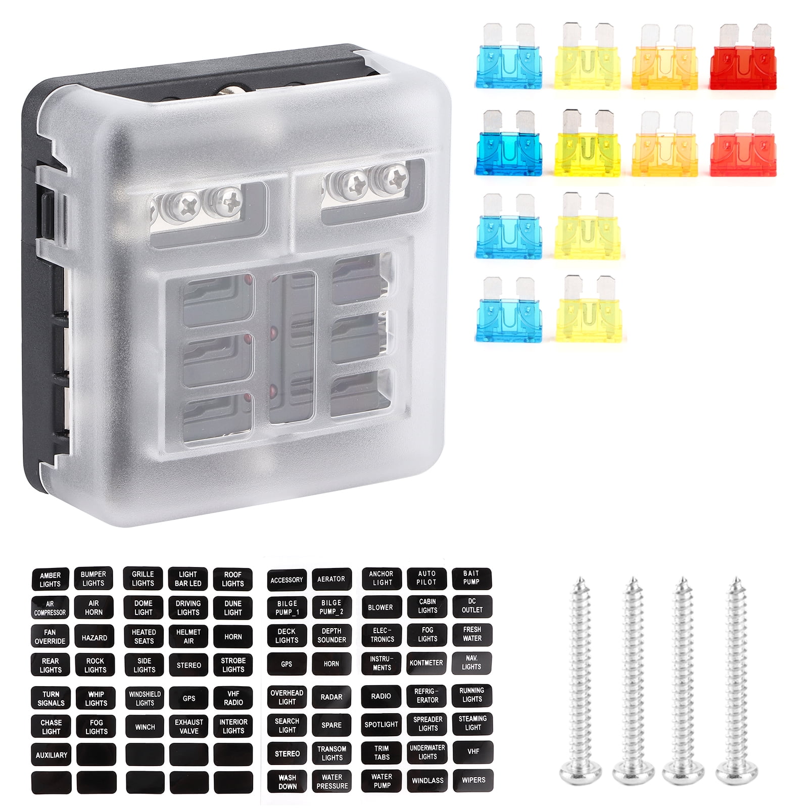 6-Way Fuse Box Blade Fuse Block Holder with LED Indicator Light for ...