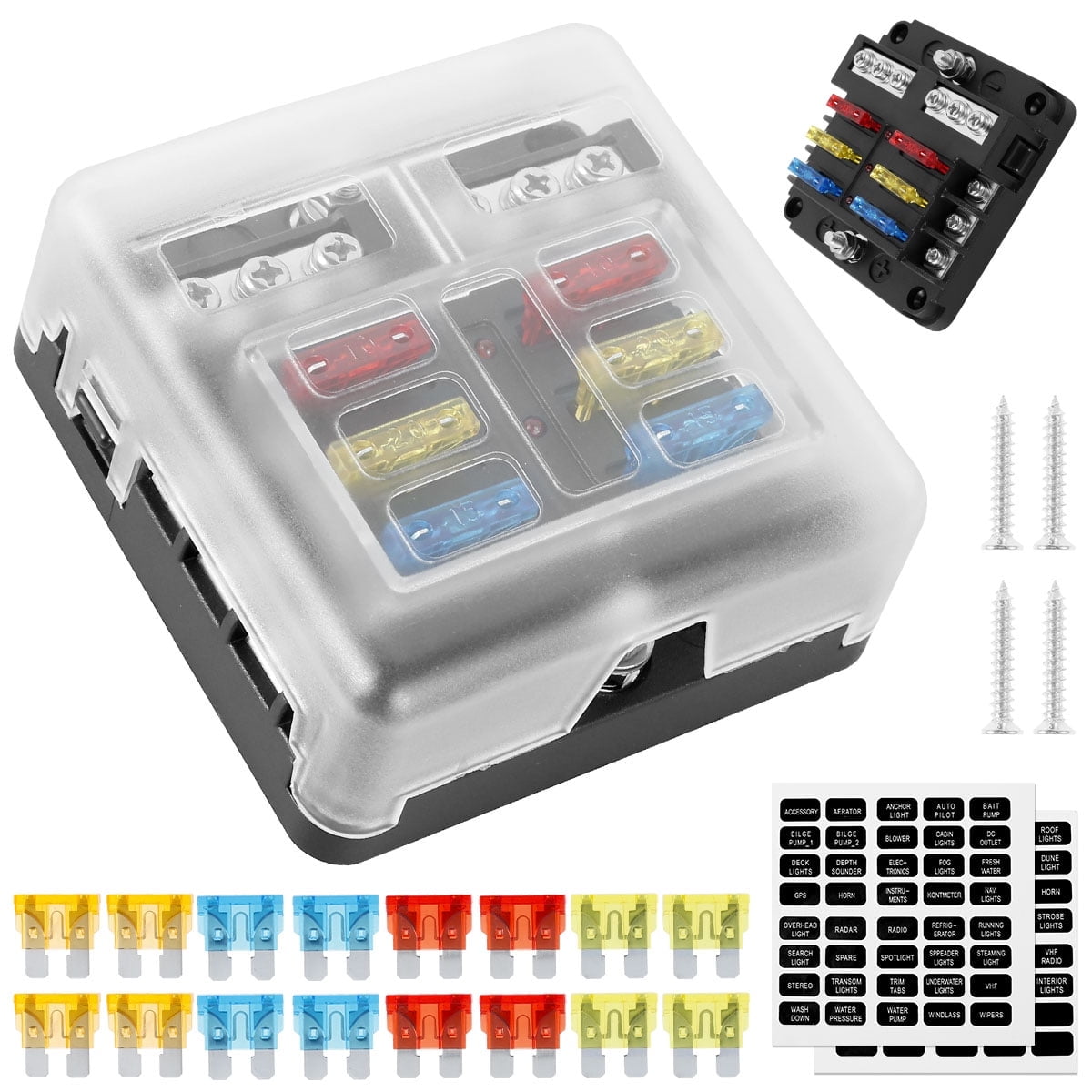 6-Way Fuse Box DC 32V Circuit Blades Fuse Block Waterproof Fuse Box ...