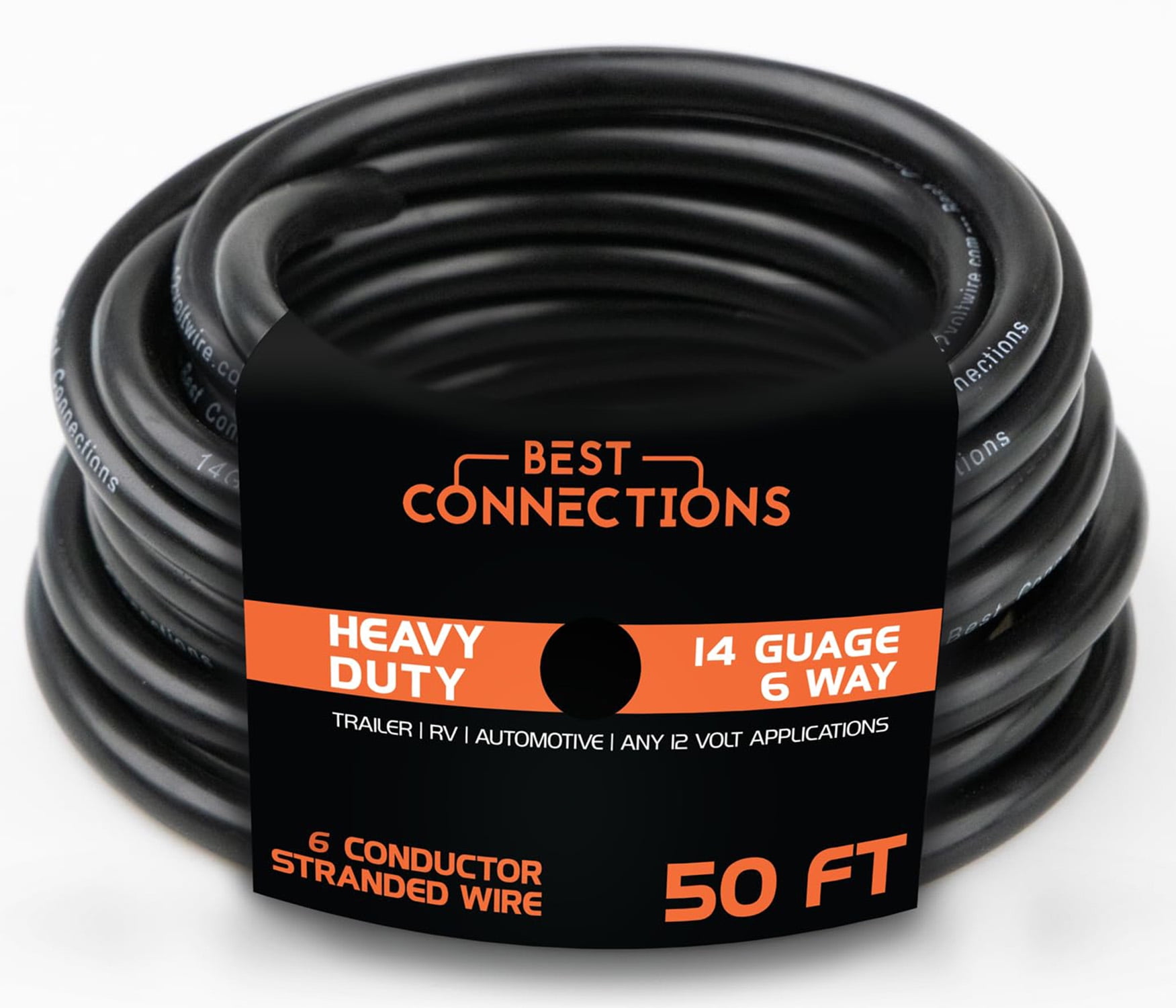 6 Way Trailer Wire (50 Feet) – Heavy Duty 14 Gauge 6 Conductor ...