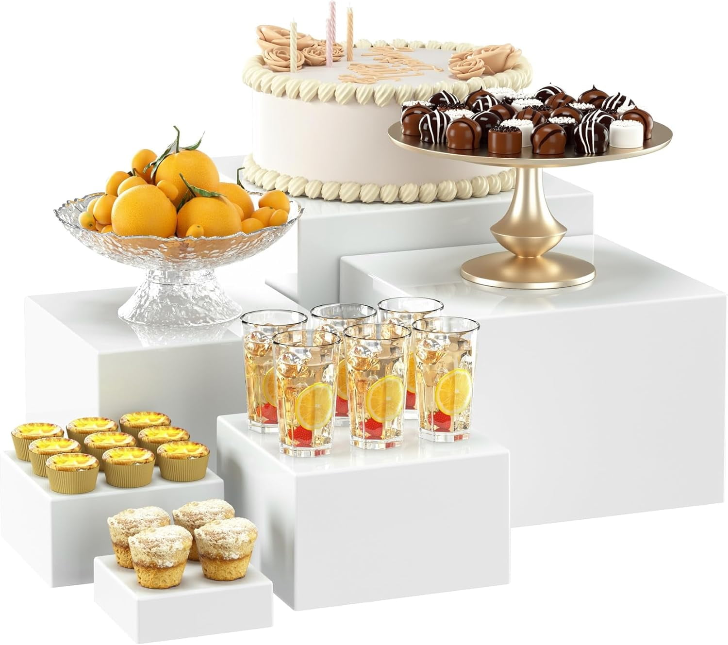 6 White Acrylic Boxes for Display As Buffet Risers and Stands, Food ...
