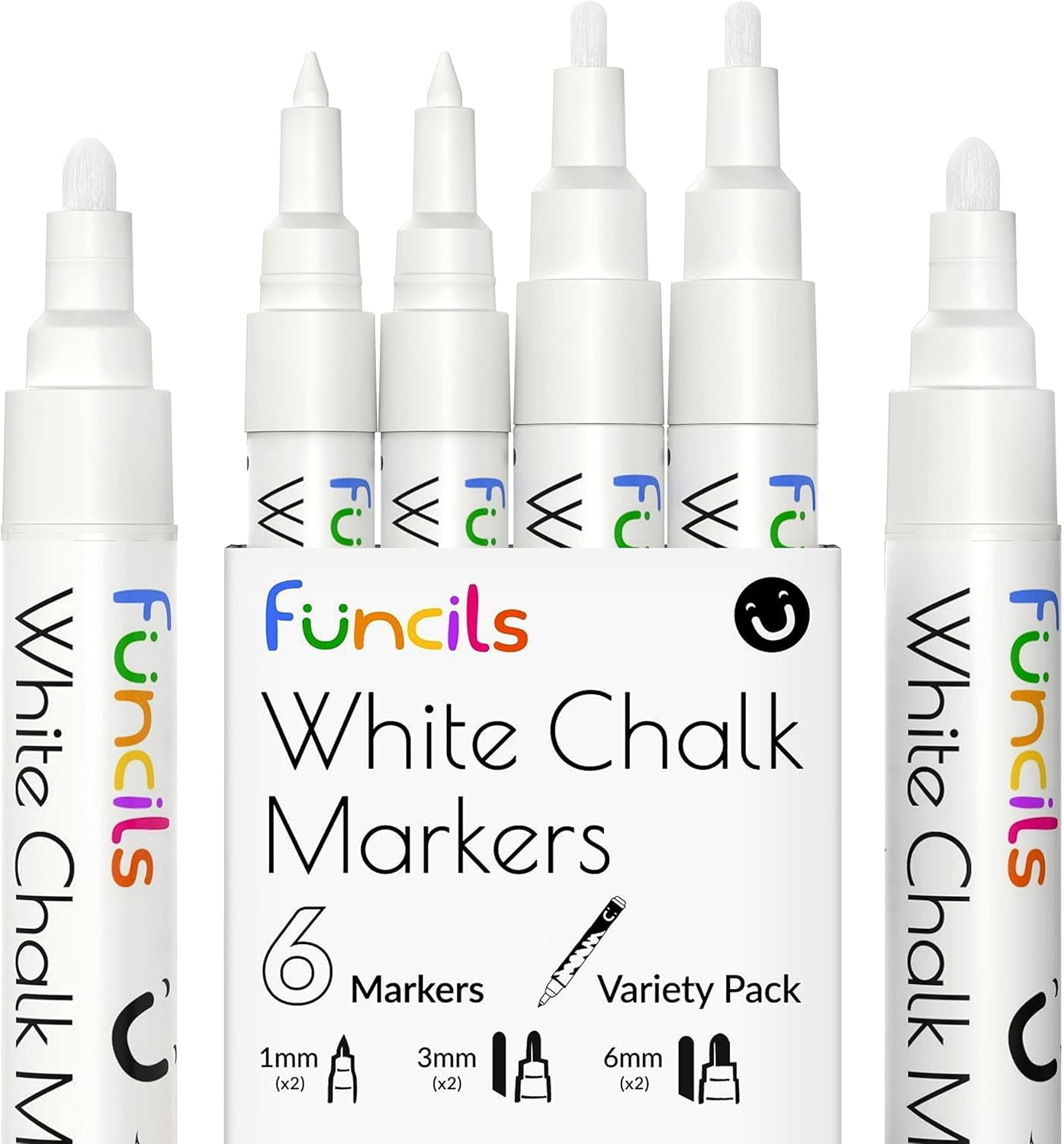 6 White Chalk Markers for Chalkboard (6 Pack - 1mm Extra Fine + 3mm ...