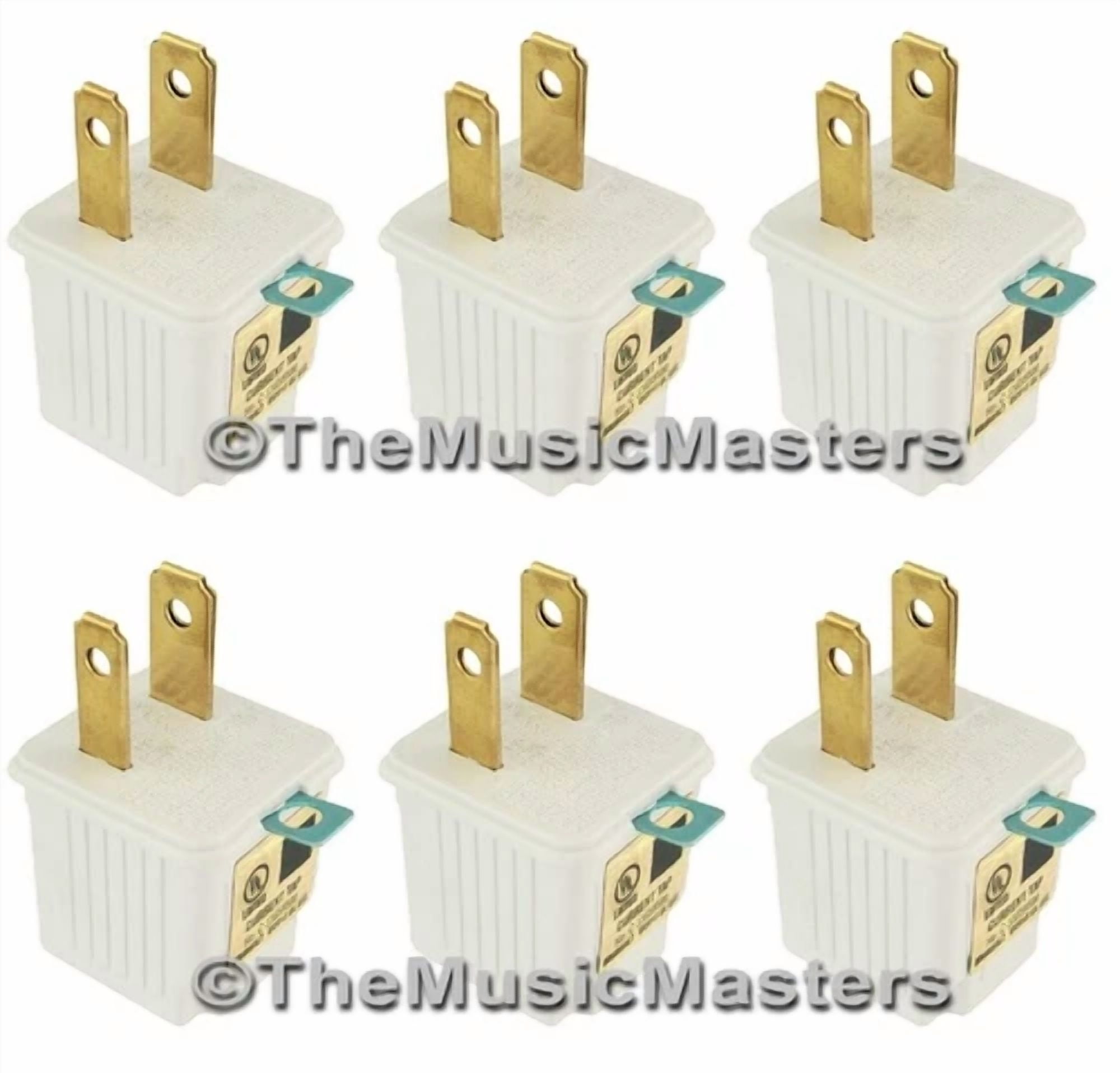 (6) White GROUNDING ADAPTERS Electrical Wall Plug 3 Prong Socket 2 ...