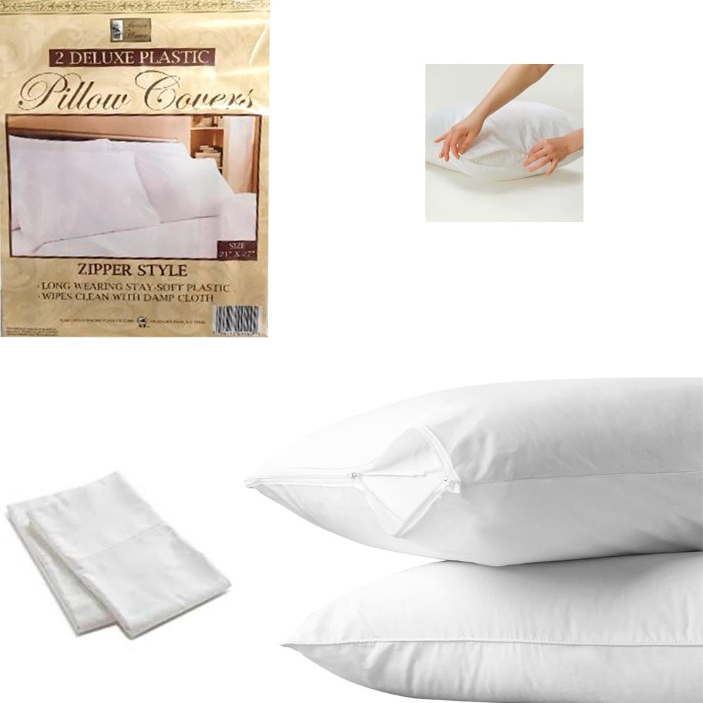 6 White Hotel Pillow Plastic Cover Case Waterproof Zipper Protector Bed ...
