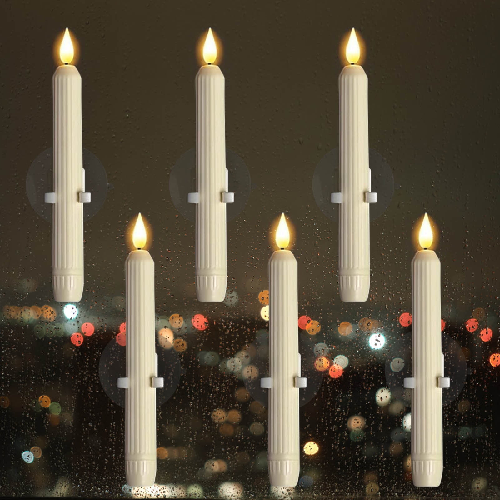 6 Window Flameless LED Taper Candles LED Christmas Candlestick ...