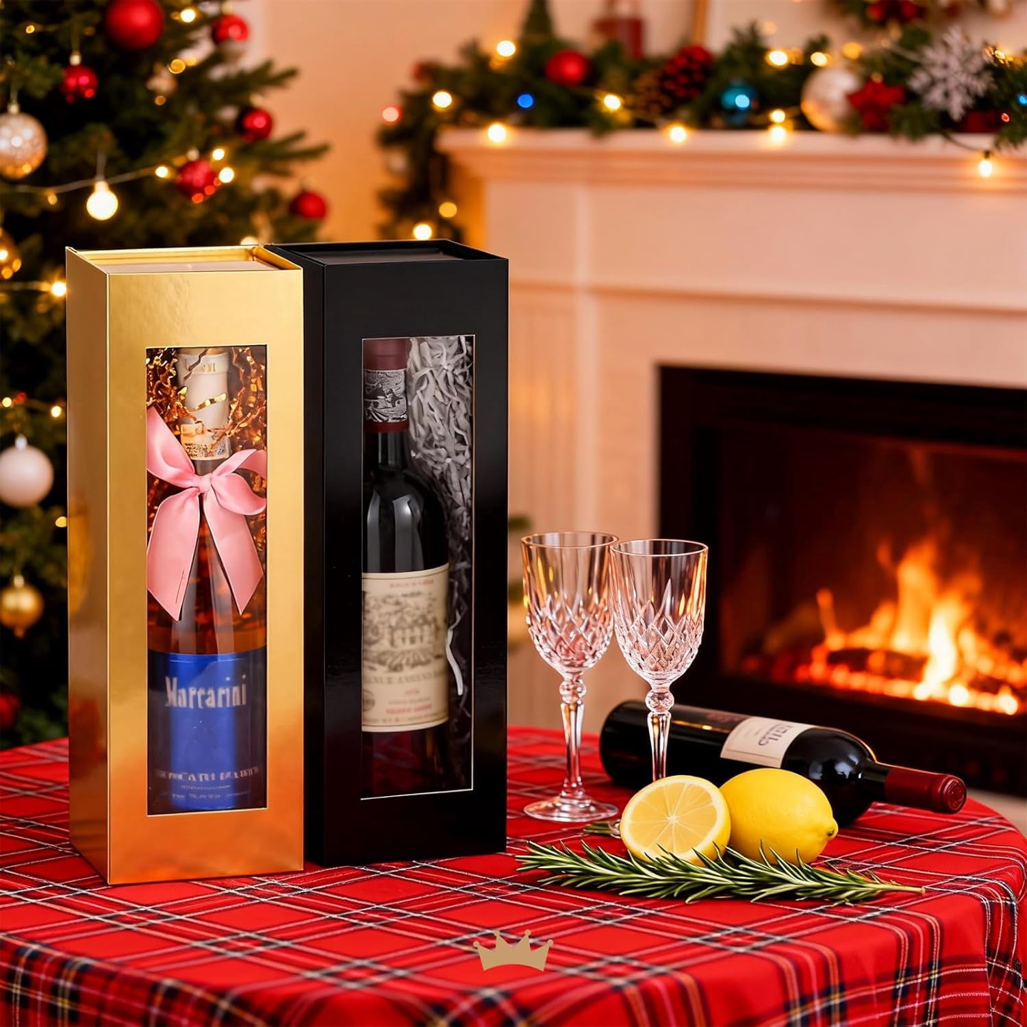 6 Wine Gift Boxes with Window, 13.5x4.5x4 Inches Gold Bottle Gift Boxes ...