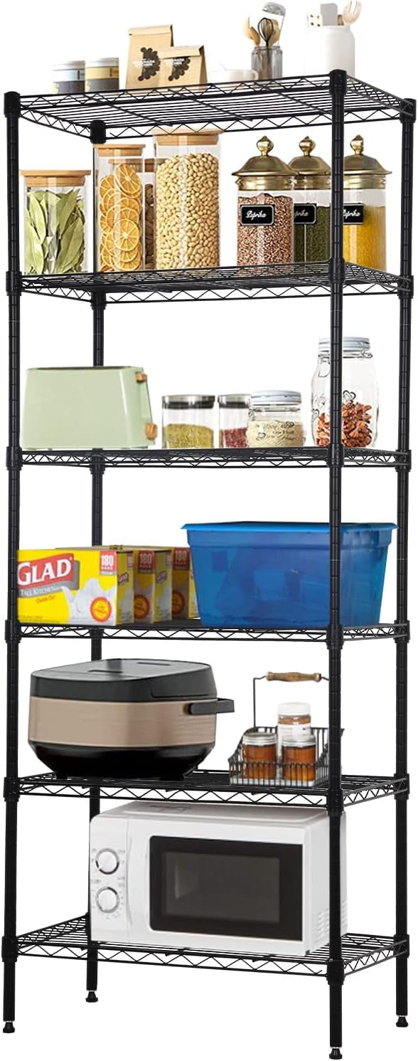 6 Wire Shelving Unit Adjustable Storage Shelf Metal Storage Rack with ...