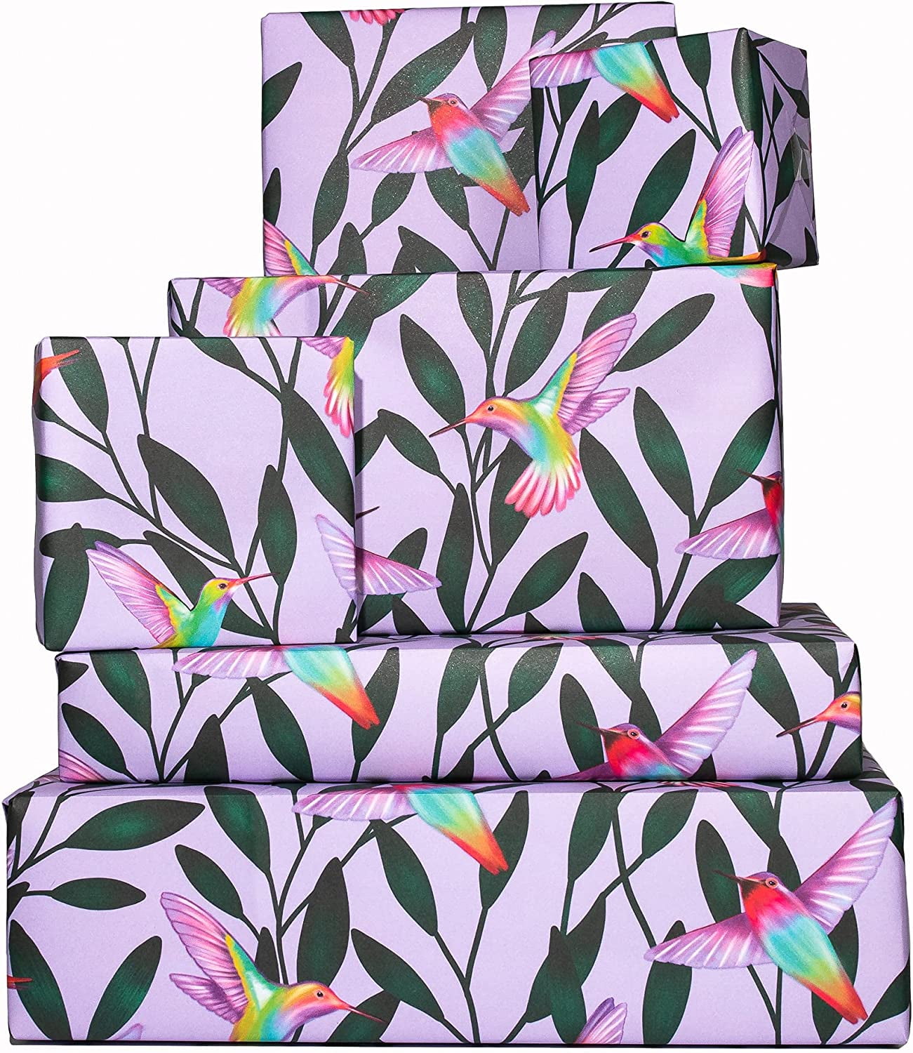 6 Wrapping Paper Sheets - Purple Hummingbirds - Rainbow - Green ...