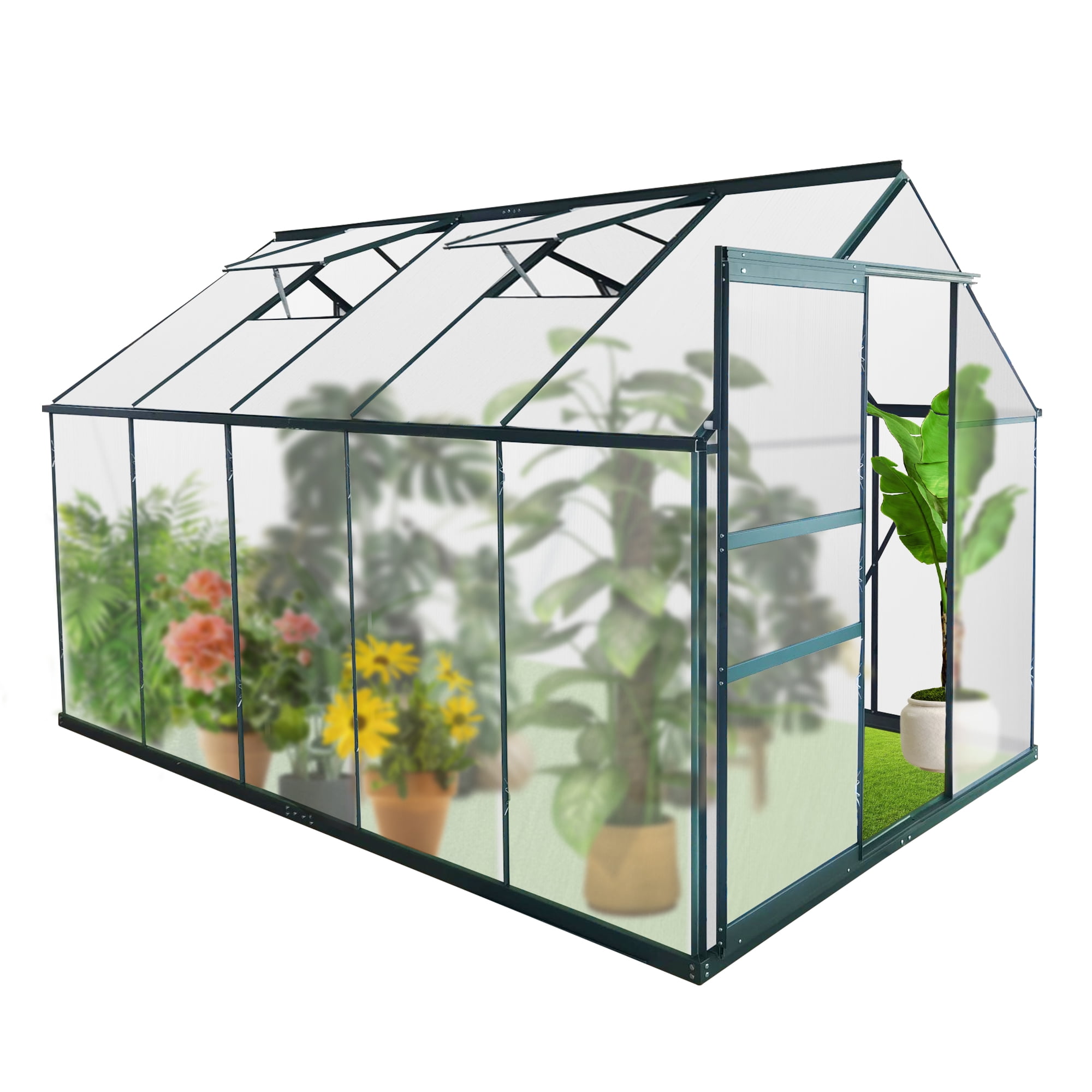 6'X 10' Outdoor Walk-In Greenhouse with Sliding Door, 2 Vent Window ...
