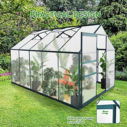 6'X 10' Walk-in Greenhouse, Polycarbonate Greenhouse with Sliding Door ...