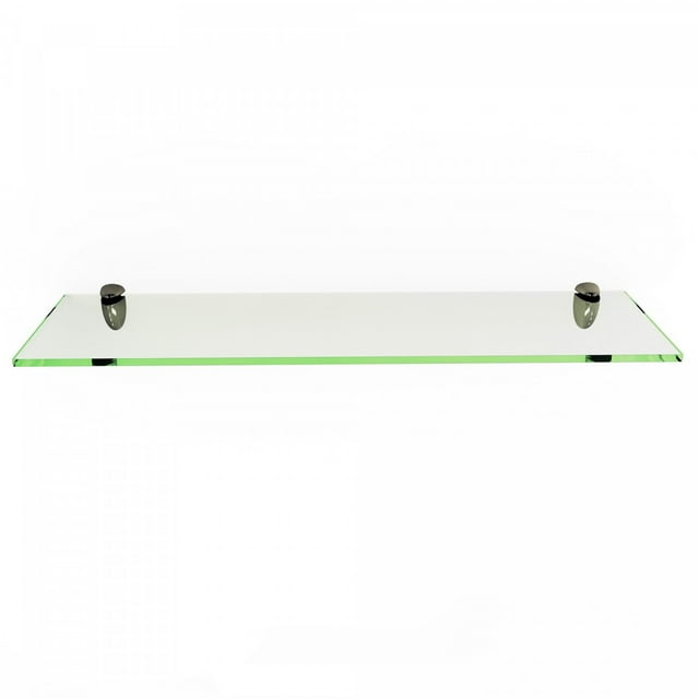 6" X 18" Rectangle Floating Clear Glass Shelf Kit with 2 Small Peacock ...