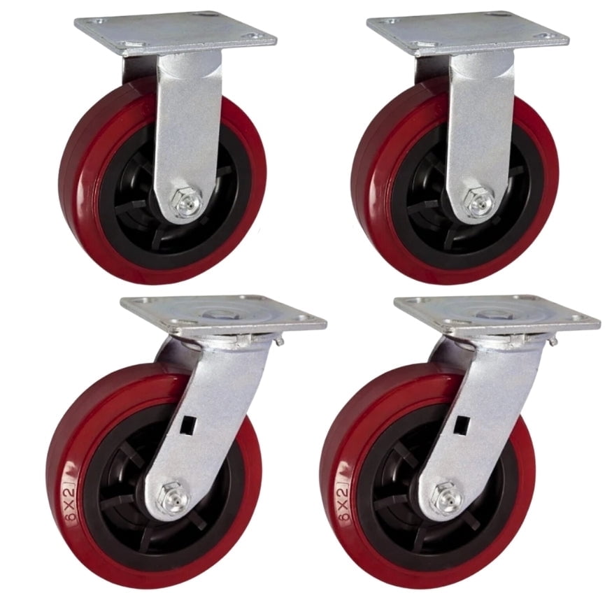 6" X 2" Heavy Duty Caster Set of 4 - 2 Swivel Casters and 2 Rigid ...