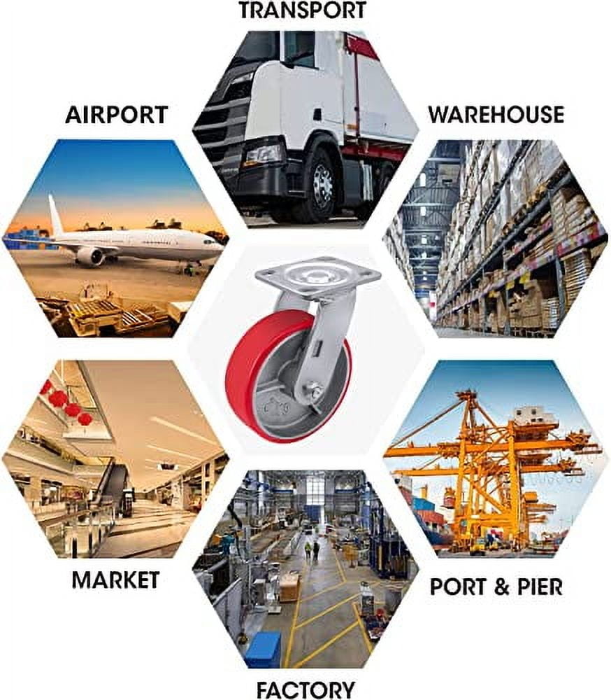 6"X 2" Heavy Duty Casters - Industrial Casters Polyurethane Caster with ...