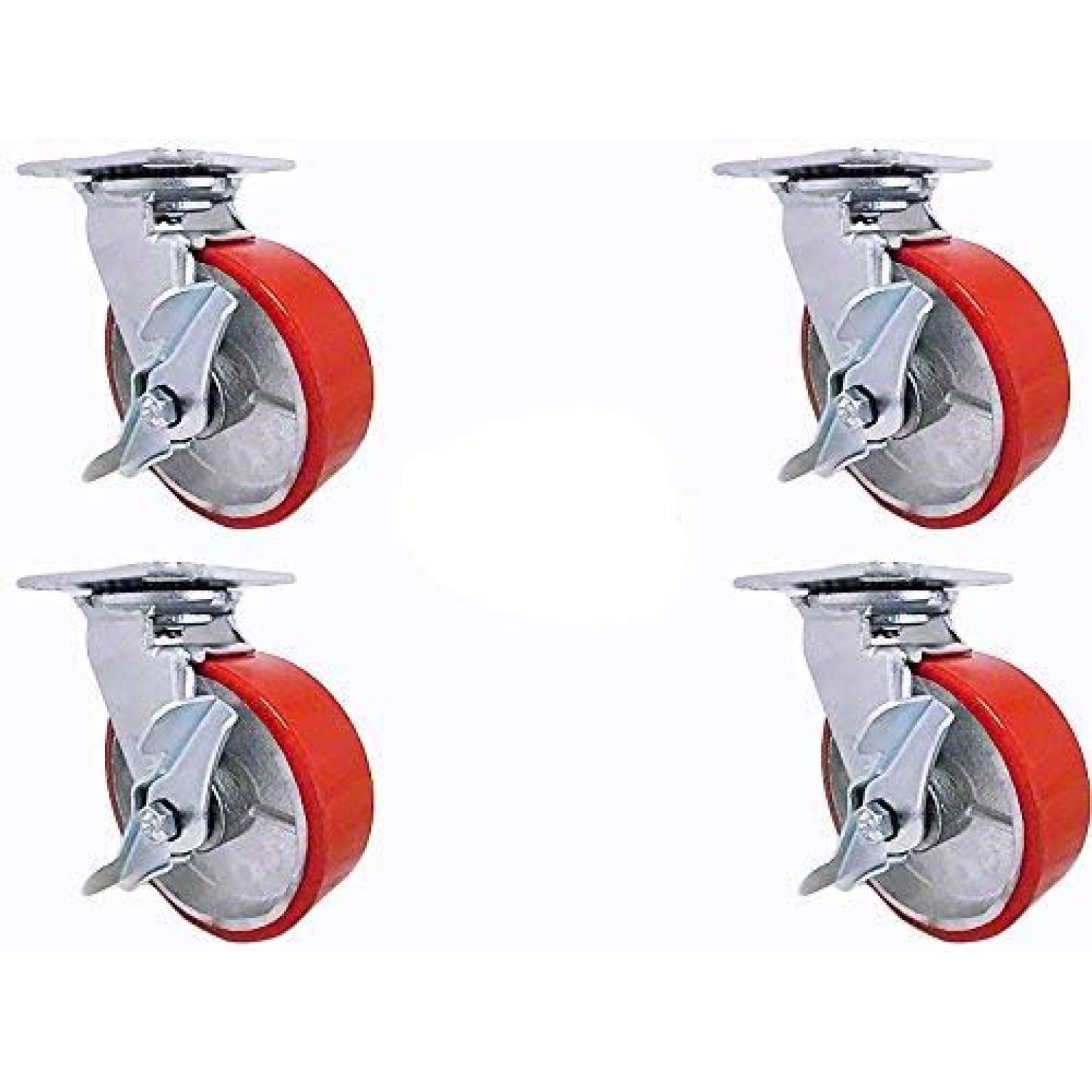 6" X 2" Swivel Caster Set - Heavy Duty Polyurethane Wheel on Steel Hub ...