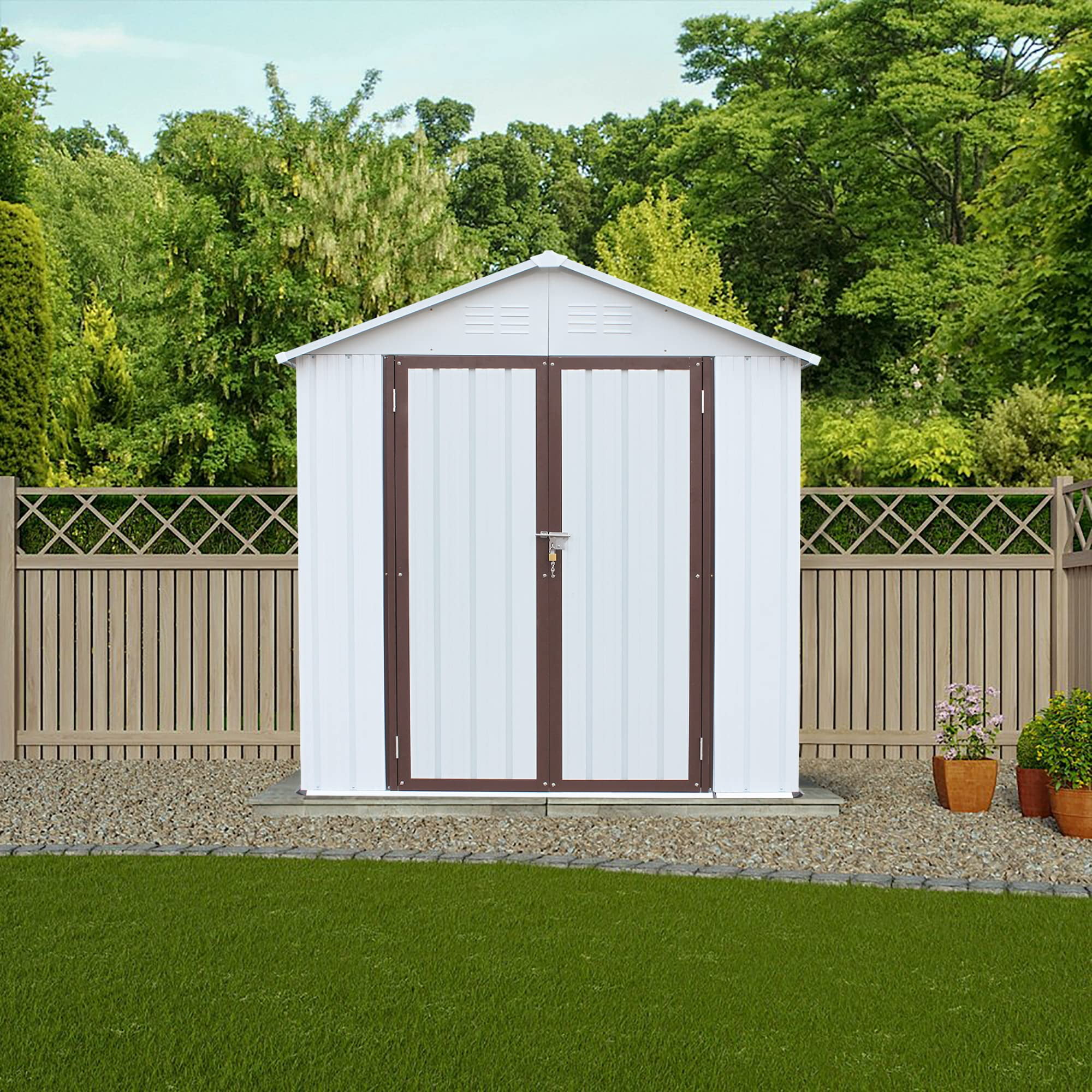 6 X 4 FT Outdoor Storage Shed Waterproof, Metal Garden Sheds with 2 ...